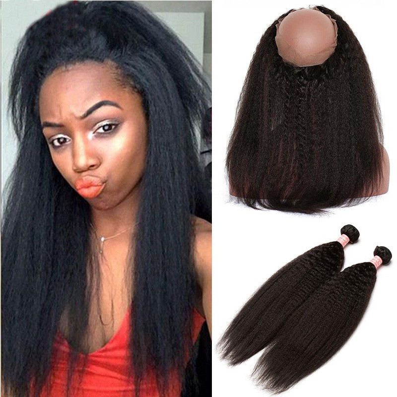 360 Frontal Closure With Two Bundles Brazilian Virgin Hair Kinky
