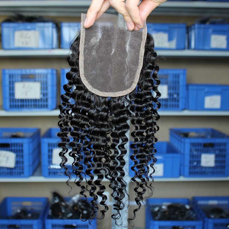 Natural Color Kinky Curly Closure Brazilian Virgin Hair Lace Top ...